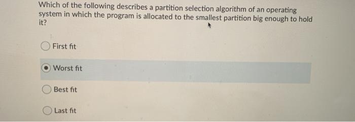 Solved Which of the following describes a partition | Chegg.com
