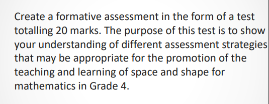 Solved Create a formative assessment in the form of a | Chegg.com