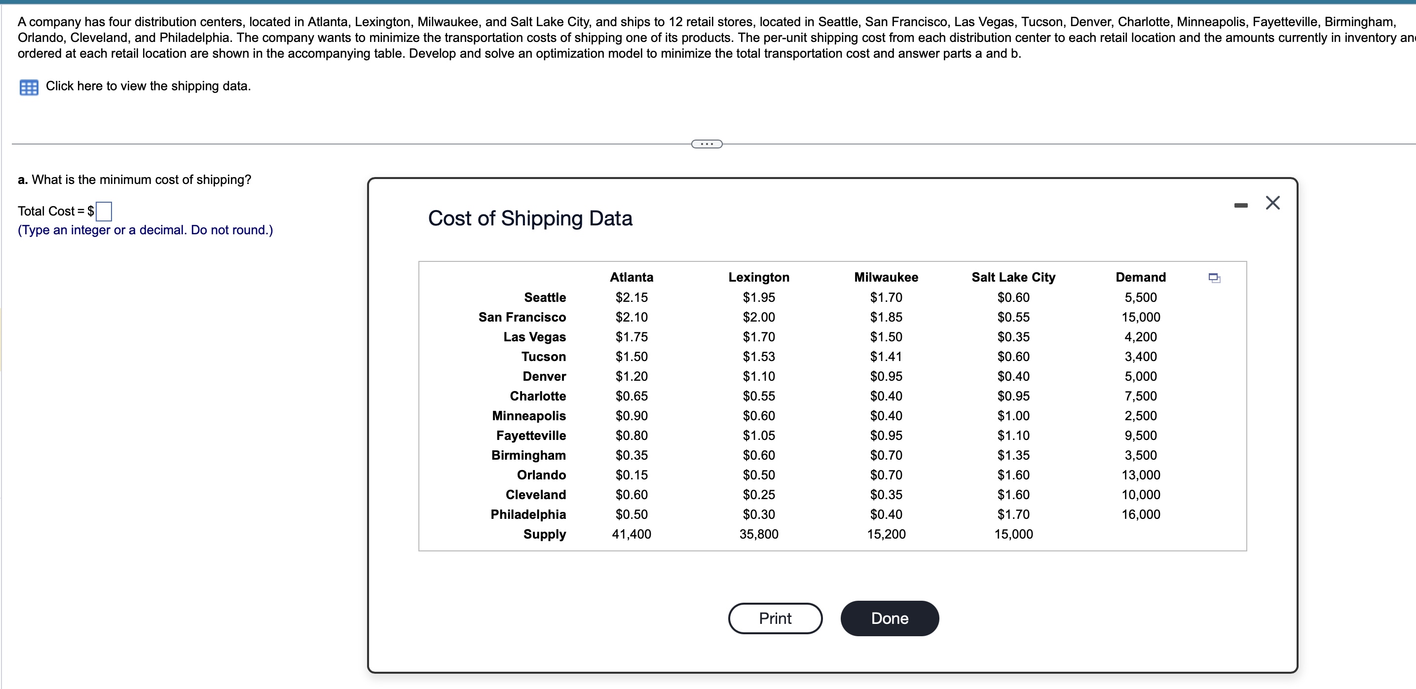Solved ordered at each retail location are shown in the | Chegg.com