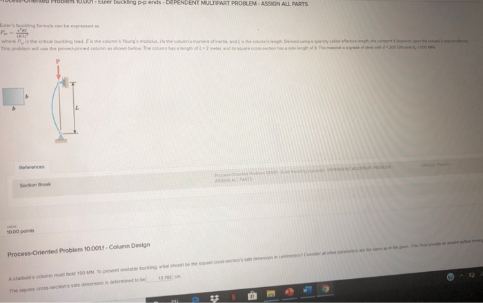 TULOSSIUM Problem 10.001 - Euler buckling P-p ends - | Chegg.com