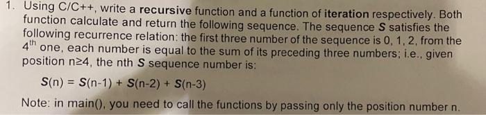 Solved Using Cc Write A Recursive Function And A