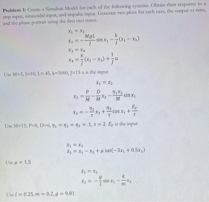Solved Problem 1: Create a Simulink Model for each of the | Chegg.com