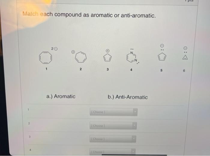 Solved Match each compound as aromatic or anti-aromatic. (4) | Chegg.com