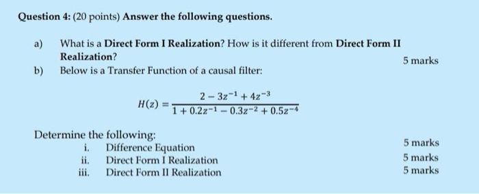 Solved Question 4: (20 points) Answer the following | Chegg.com