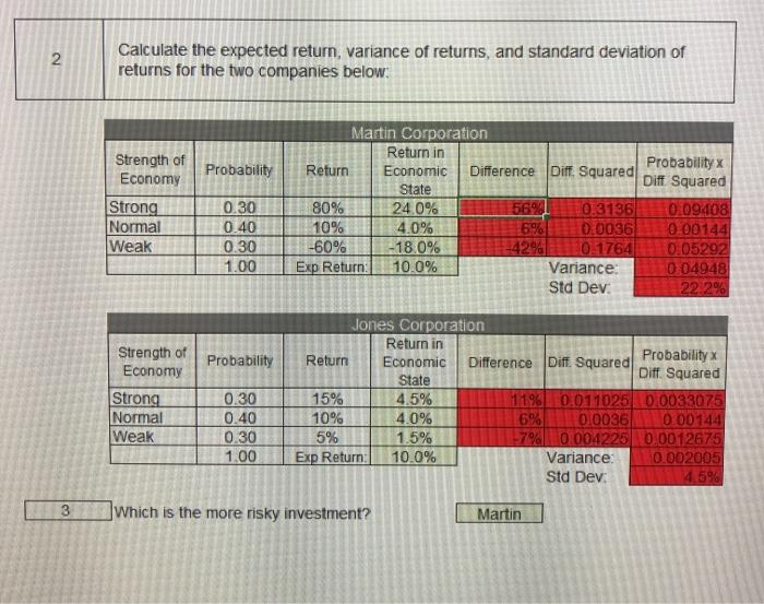 Solved 2 Calculate the expected return, variance of returns, | Chegg.com