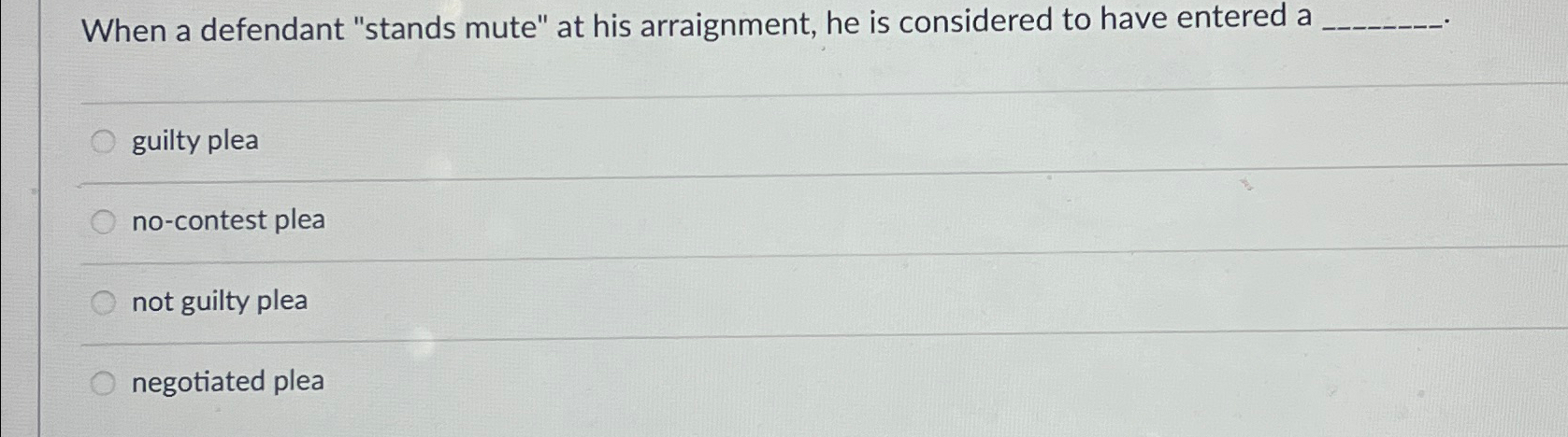 Solved When a defendant "stands mute" at his arraignment, he | Chegg.com