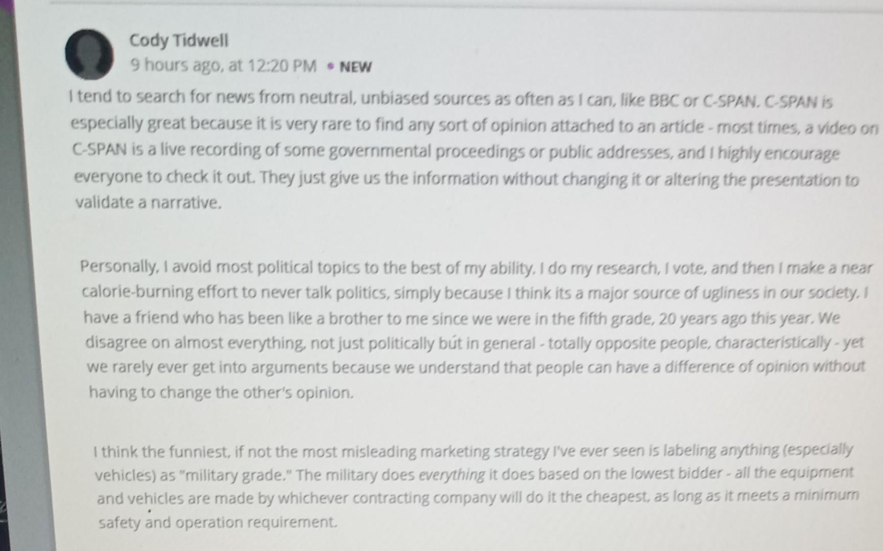 Cody Tidwell 9 hours ago, at 12:20 PM - NEW I tend to | Chegg.com