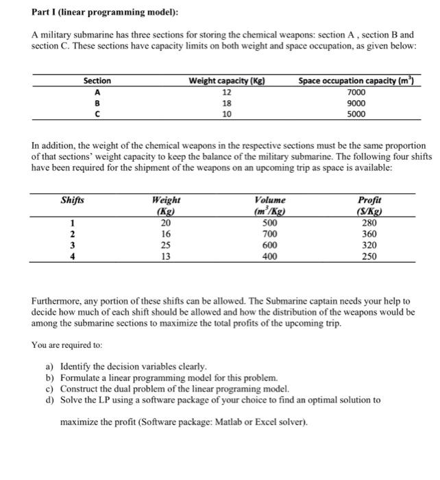 Part I (linear programming model): A military | Chegg.com