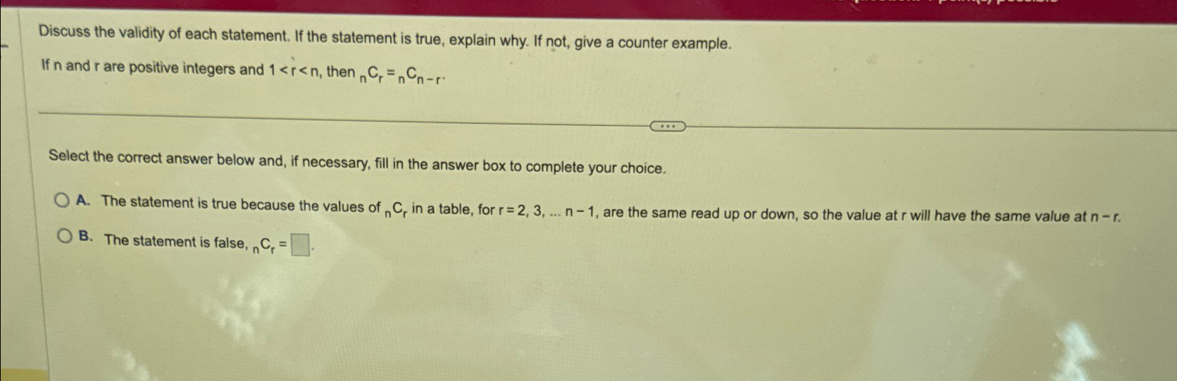 Solved Discuss the validity of each statement. If the | Chegg.com