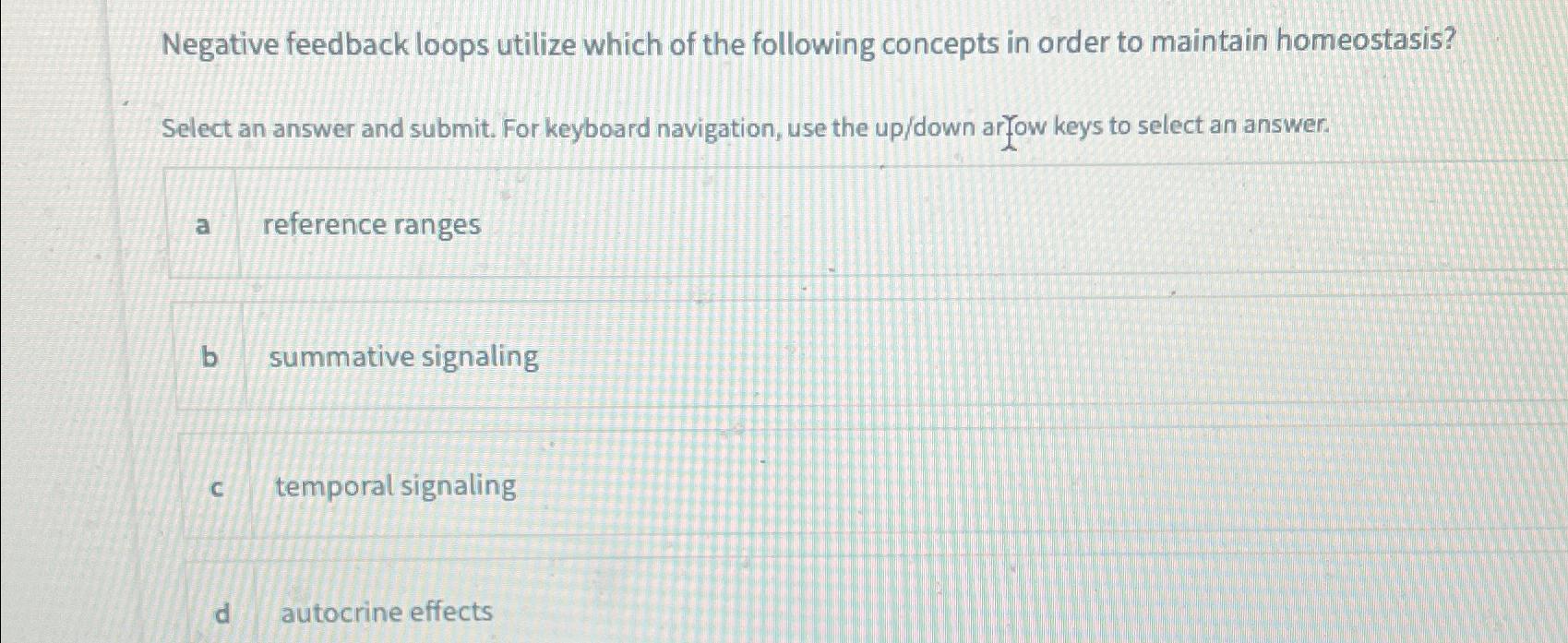 Solved Negative feedback loops utilize which of the | Chegg.com