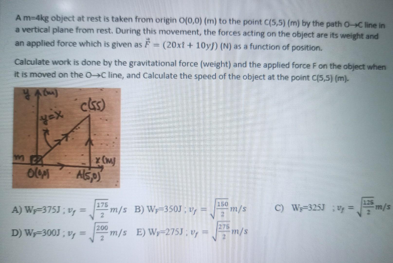 Solved A m=4kg object at rest is taken from origin O(0,0) | Chegg.com