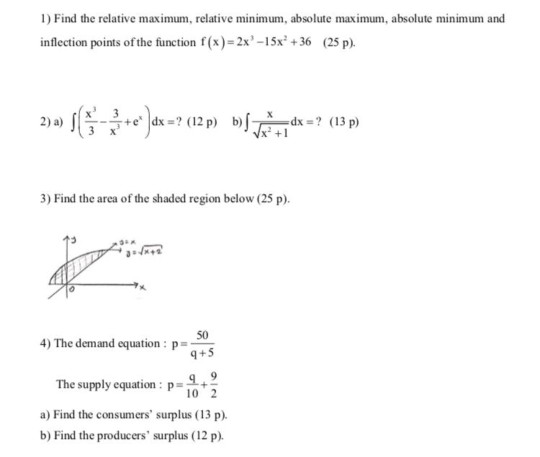 Solved 1) Find the relative maximum, relative minimum, | Chegg.com