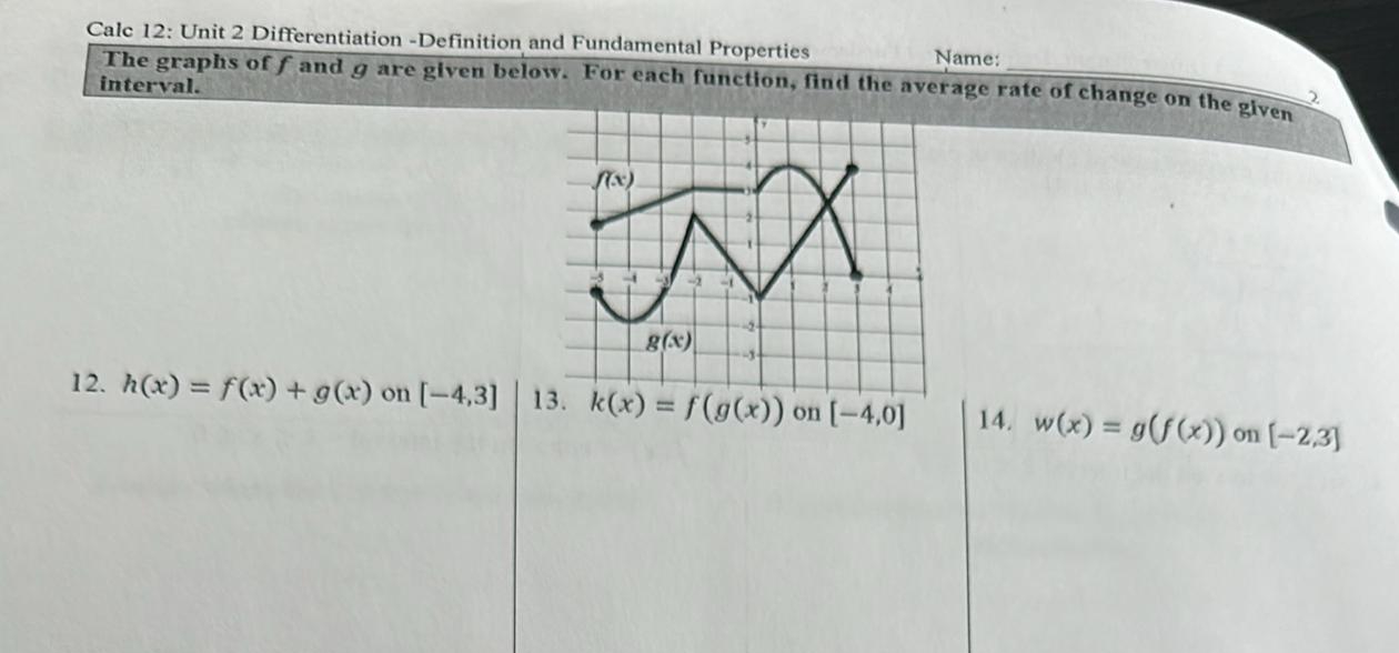 Solved Calc 12: Unit 2 ﻿Differentiation -Definition and | Chegg.com