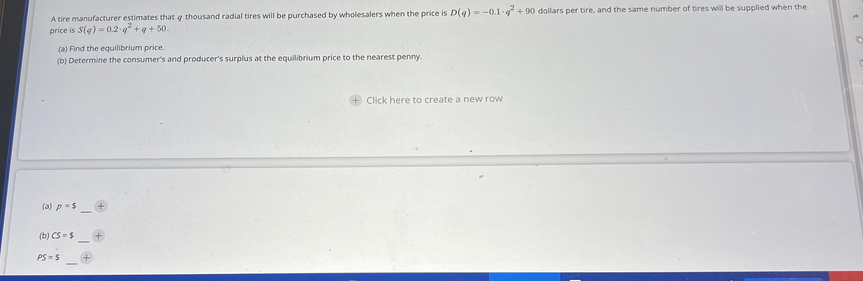 Solved price is S(q)=0.1*q2+90.(a) ﻿Find the equilibrium | Chegg.com