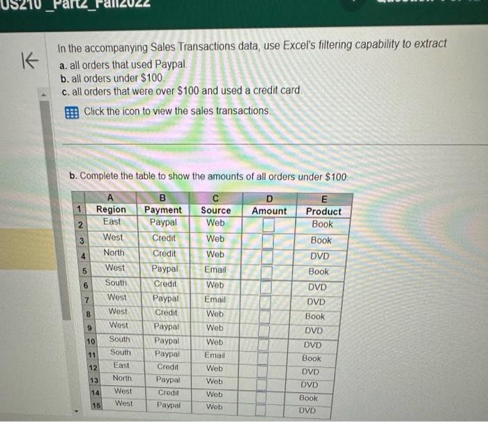 Solved In the accompanying Sales Transactions data, use | Chegg.com