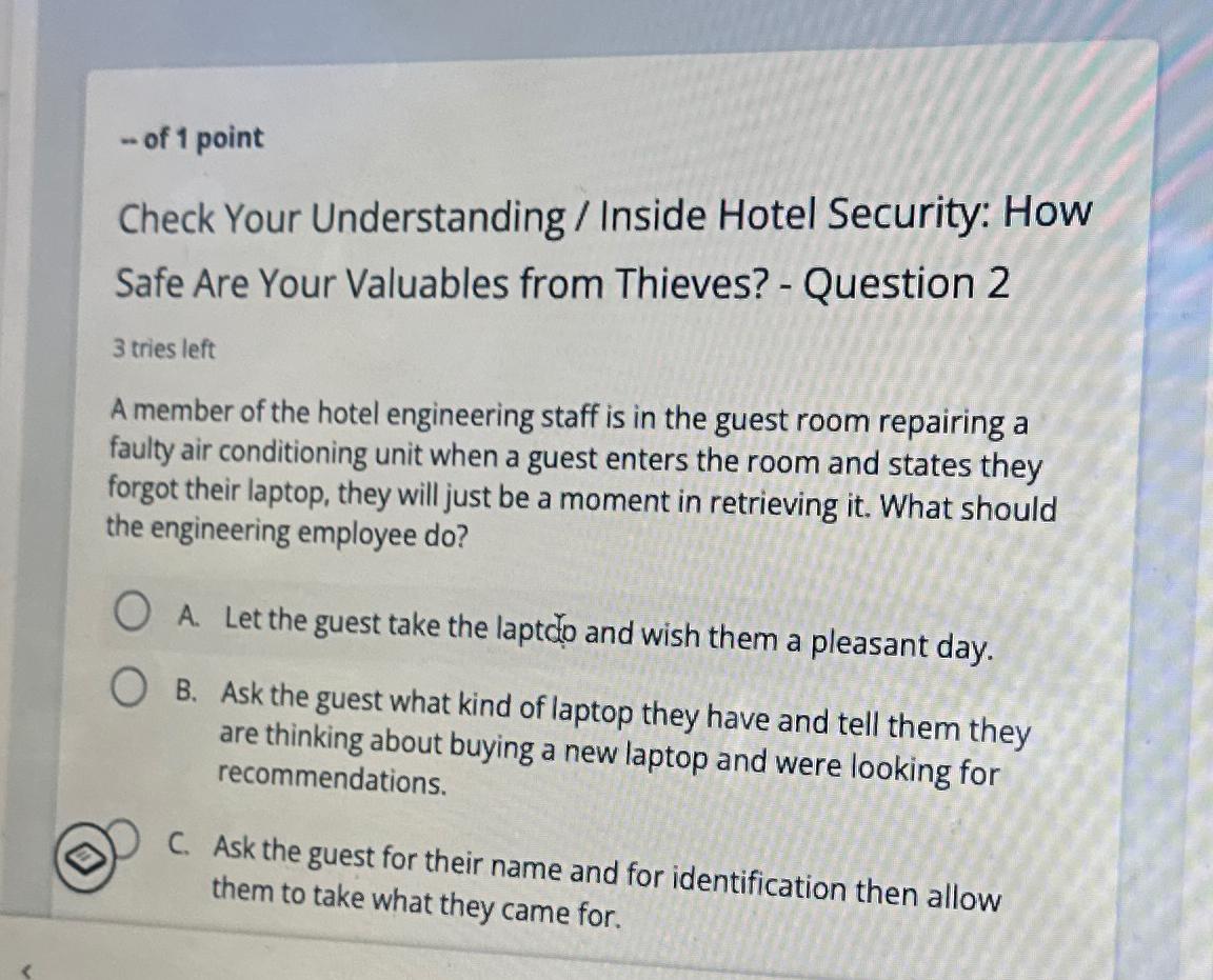 Solved of 1 ﻿pointCheck Your Understanding / ﻿Inside Hotel | Chegg.com