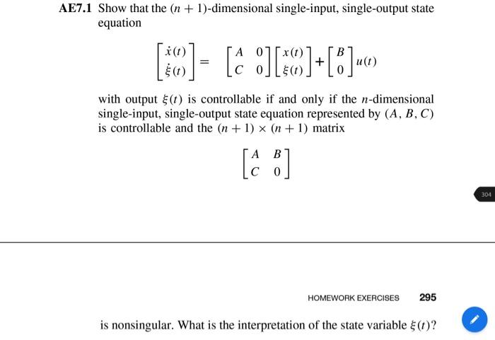 Solved AE7.1 Show that the (n + 1)-dimensional single-input, | Chegg.com