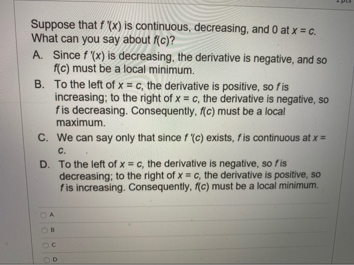 Solved Suppose that f '(x) is continuous, decreasing, and 0 | Chegg.com