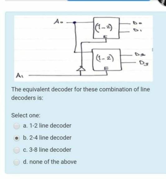 Solved A. Select one: 1-2) a. 1-2 line decoder b. 2-4 line | Chegg.com
