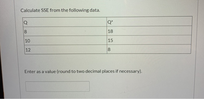 Solved Calculate SSE from the following data. Q Q" 8 18 10 | Chegg.com