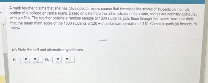 Solved A math teacher claims that she has developed a review | Chegg.com