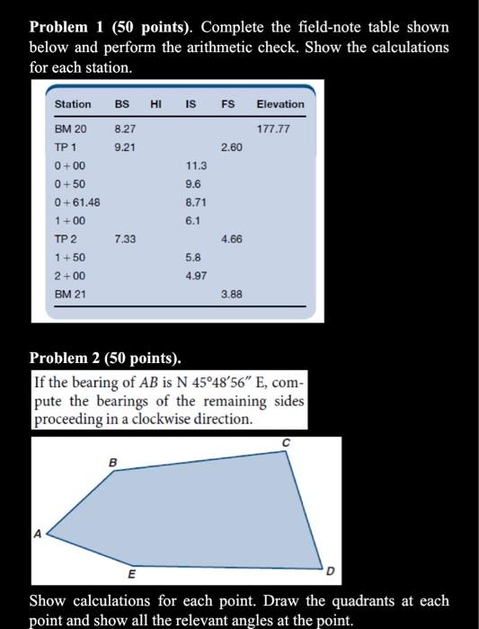 Solved Problem 1 (50 points). Complete the field-note table | Chegg.com