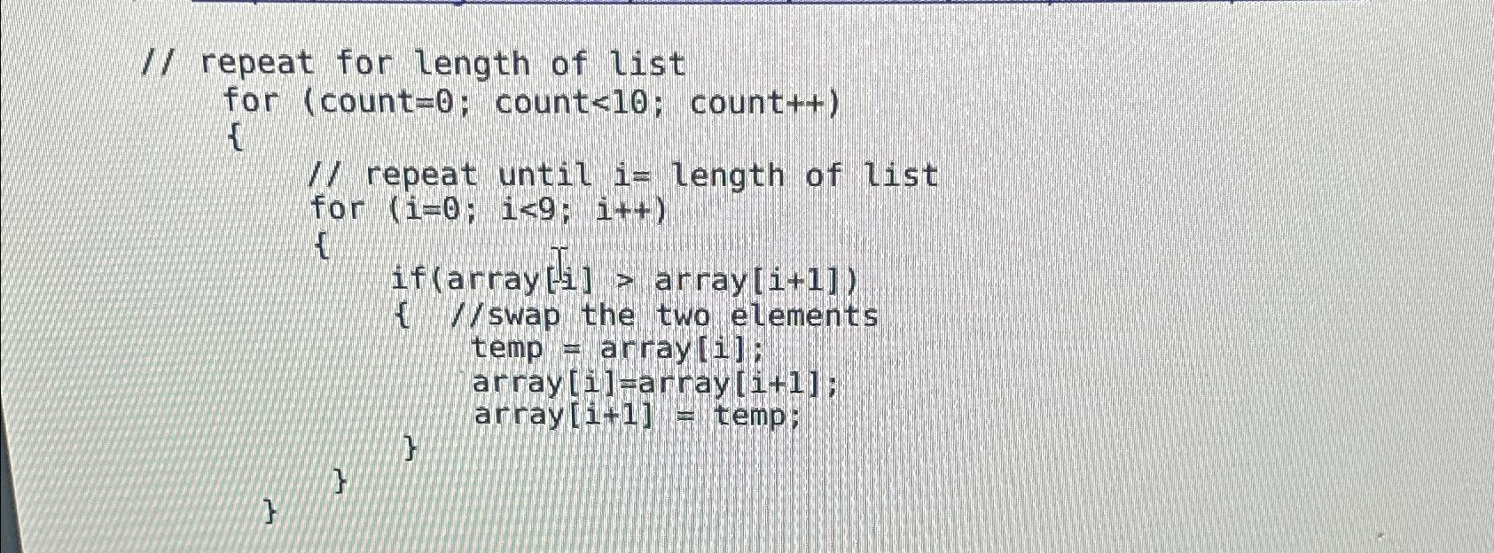 Solved // ﻿repeat for length of listfor ( ﻿count =0; count | Chegg.com