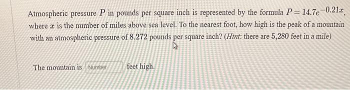 Solved Atmospheric pressure P in pounds per square inch is | Chegg.com