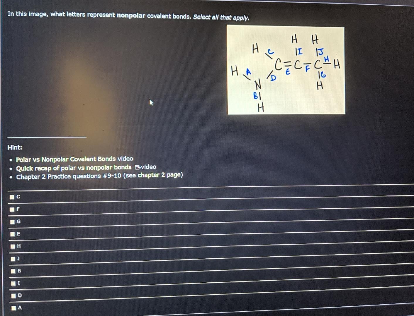Solved In this image, what letters represent nonpolar | Chegg.com