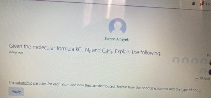 Solved Lac Sereen Alhayek Given the molecular formula KCI, | Chegg.com