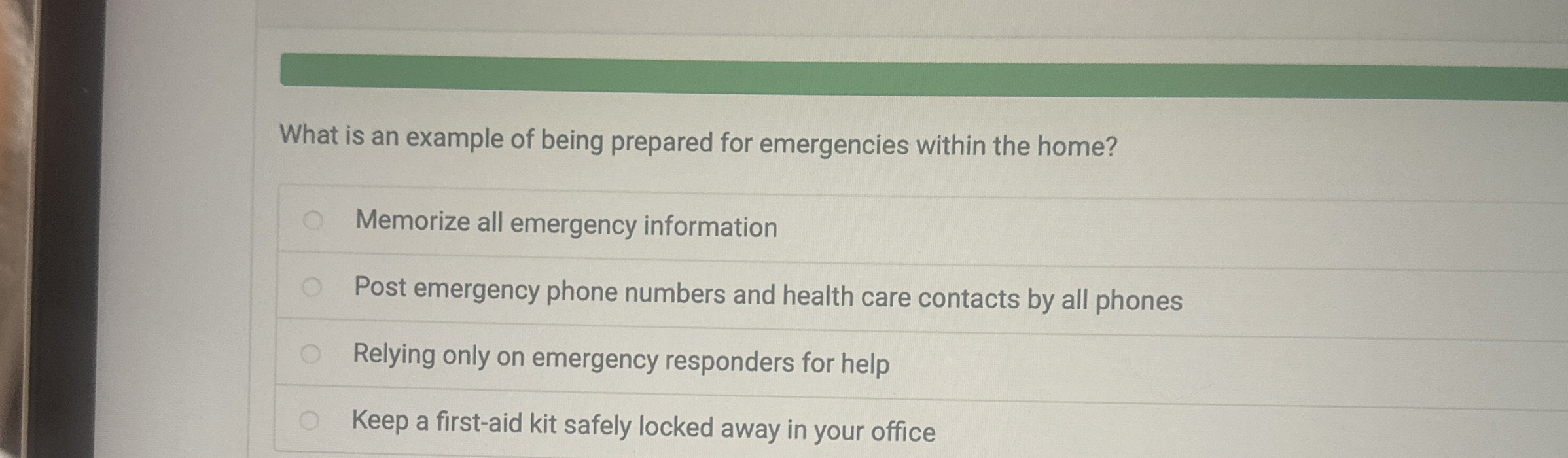 Solved What is an example of being prepared for emergencies | Chegg.com