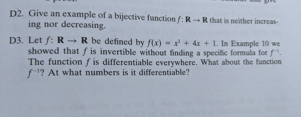 Solved BY D2. Give an example of a bijective function f:R → | Chegg.com