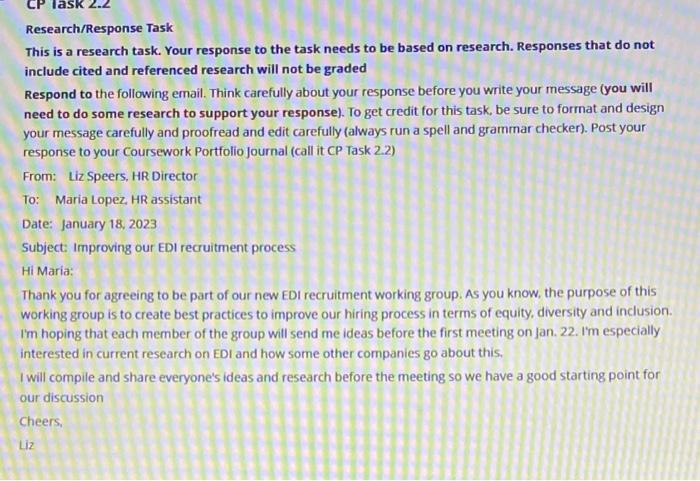 Research/Response Task This is a research task. Your | Chegg.com