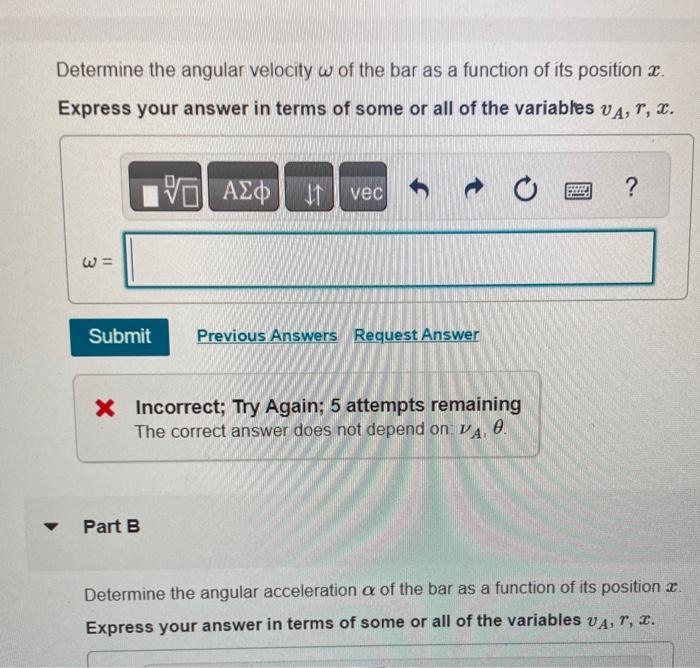 Solved End A of the bar moves to the left with a constant | Chegg.com