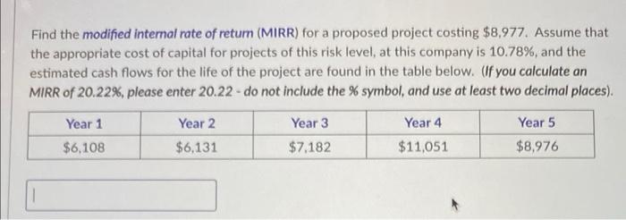 Solved a Find the modified internal rate of return (MIRR) | Chegg.com
