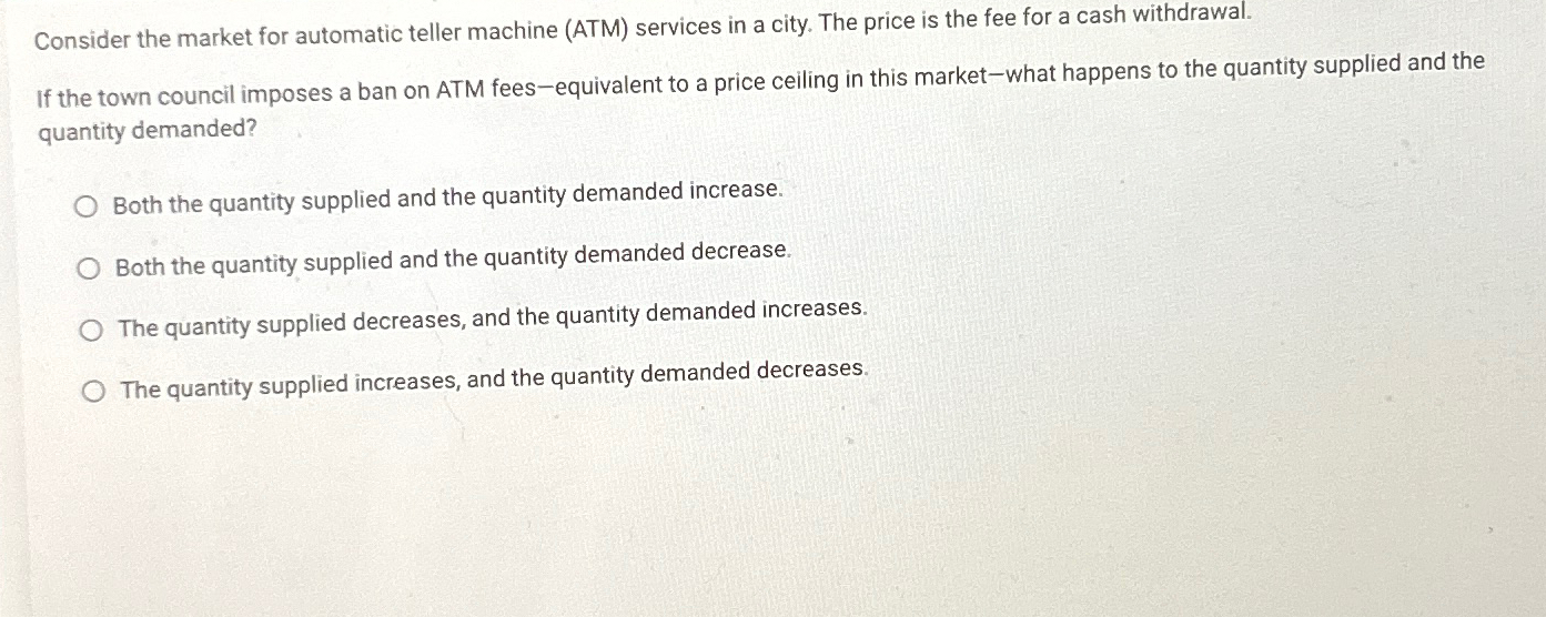 Solved Consider the market for automatic teller machine | Chegg.com
