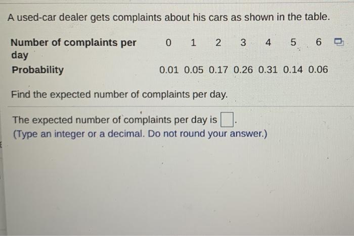 Solved A used-car dealer gets complaints about his cars as | Chegg.com