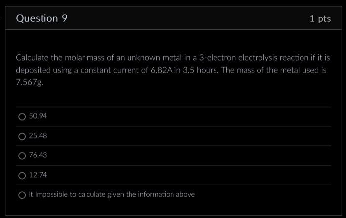 Solved Calculate the molar mass of an unknown metal in a | Chegg.com