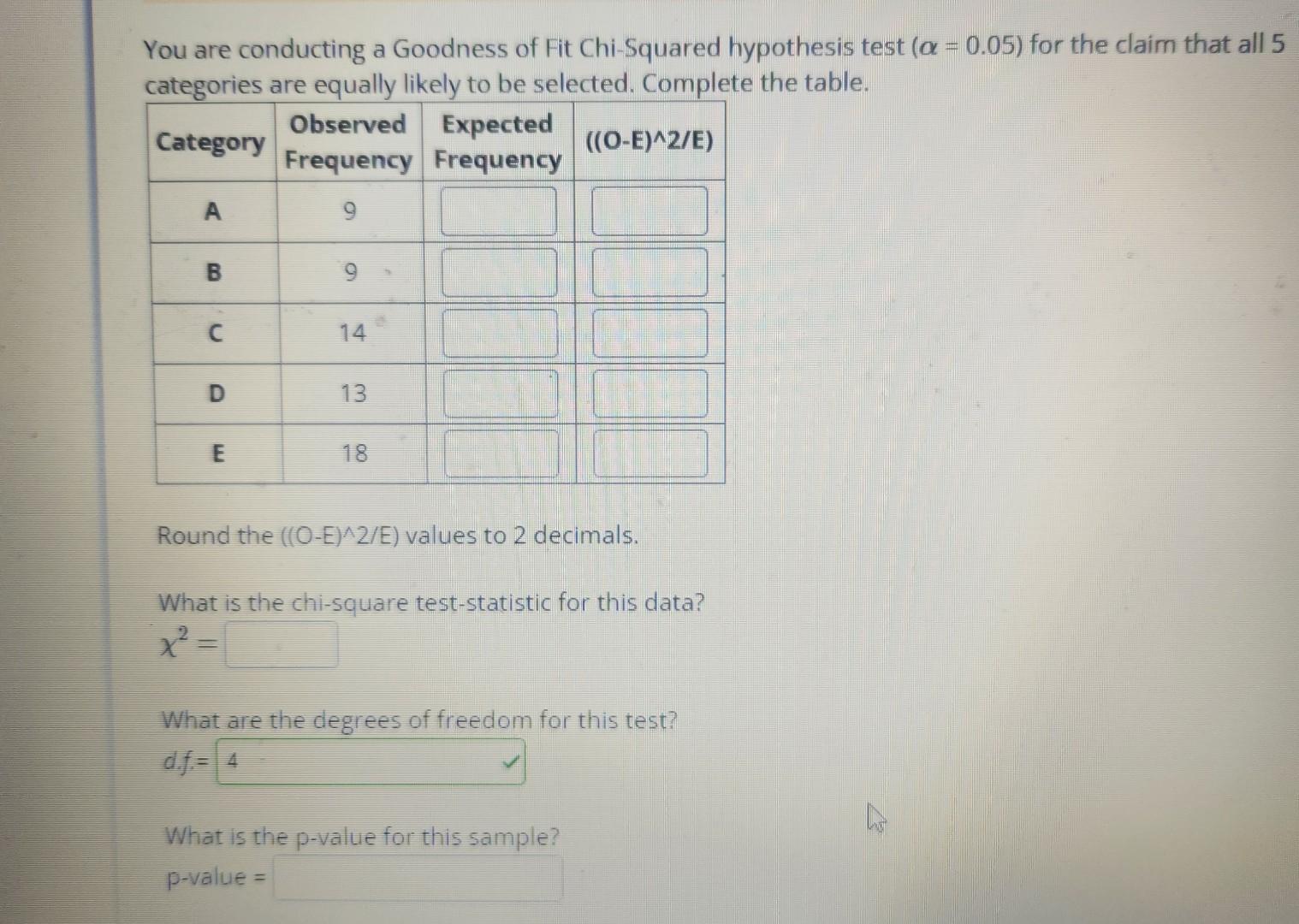 Solved You are conducting a Goodness of Fit Chi-Squared | Chegg.com