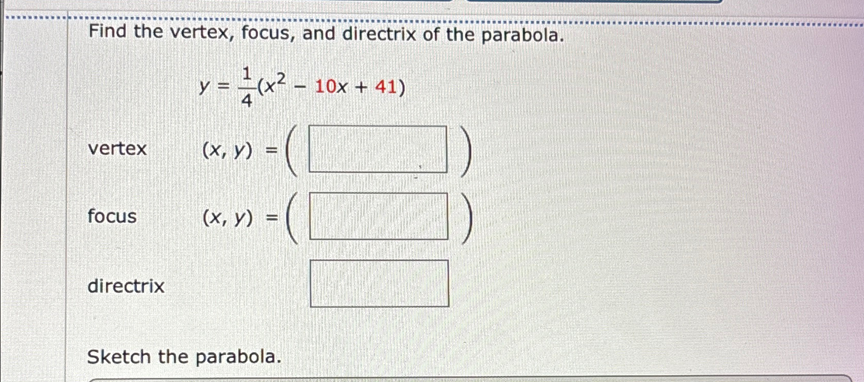 Solved Find the vertex, focus, and directrix of the | Chegg.com