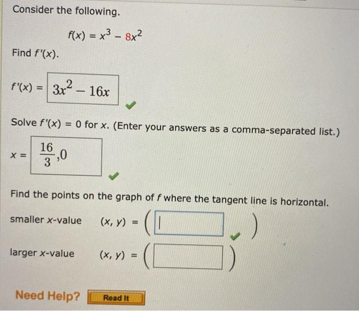 Solved Consider the following. f(x) = x3 - 8x2 Find f'(x). | Chegg.com