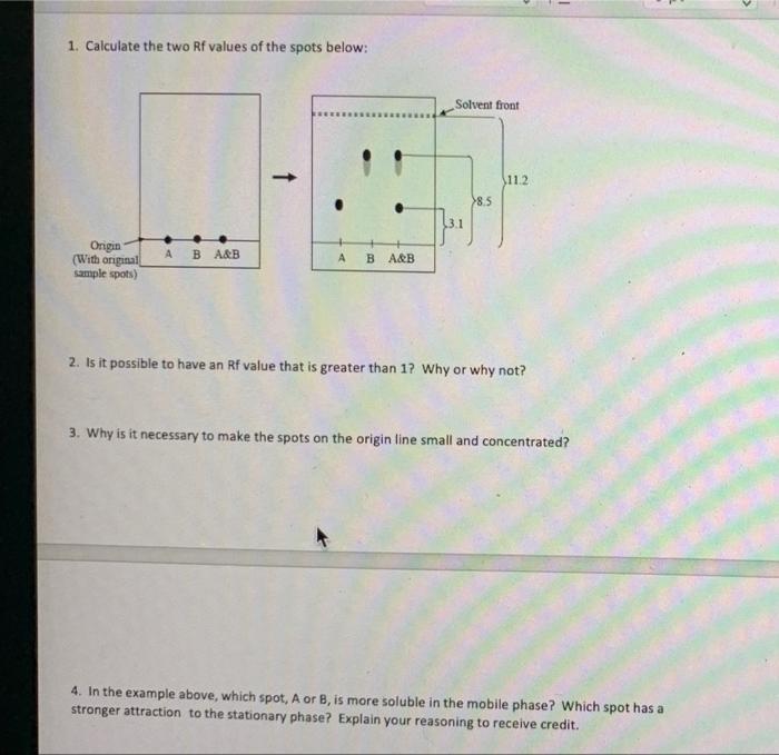 Solved 1 Calculate The Two Rf Values Of The Spots Below