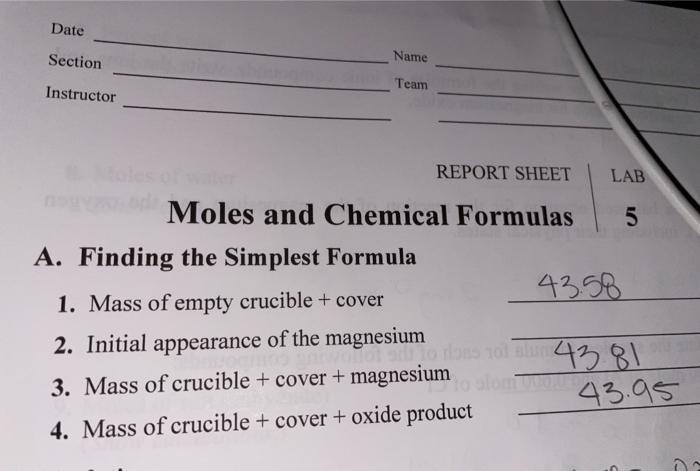 Solved Date Section Name Team Instructor 5 REPORT SHEET LAB | Chegg.com