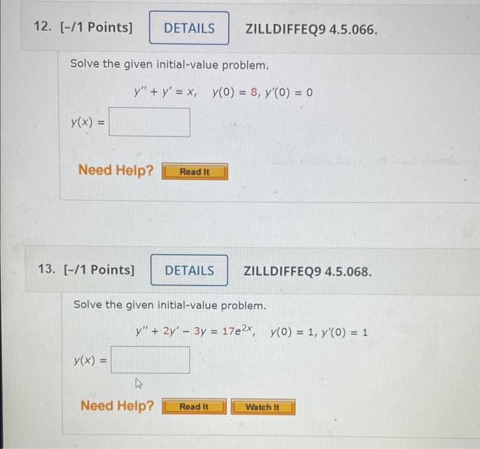 Solved ZILLDIFFEQ9 4.5.066. Solve the given initial-value | Chegg.com