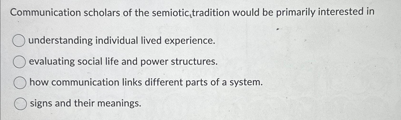 Solved Communication scholars of the semiotic tradition | Chegg.com