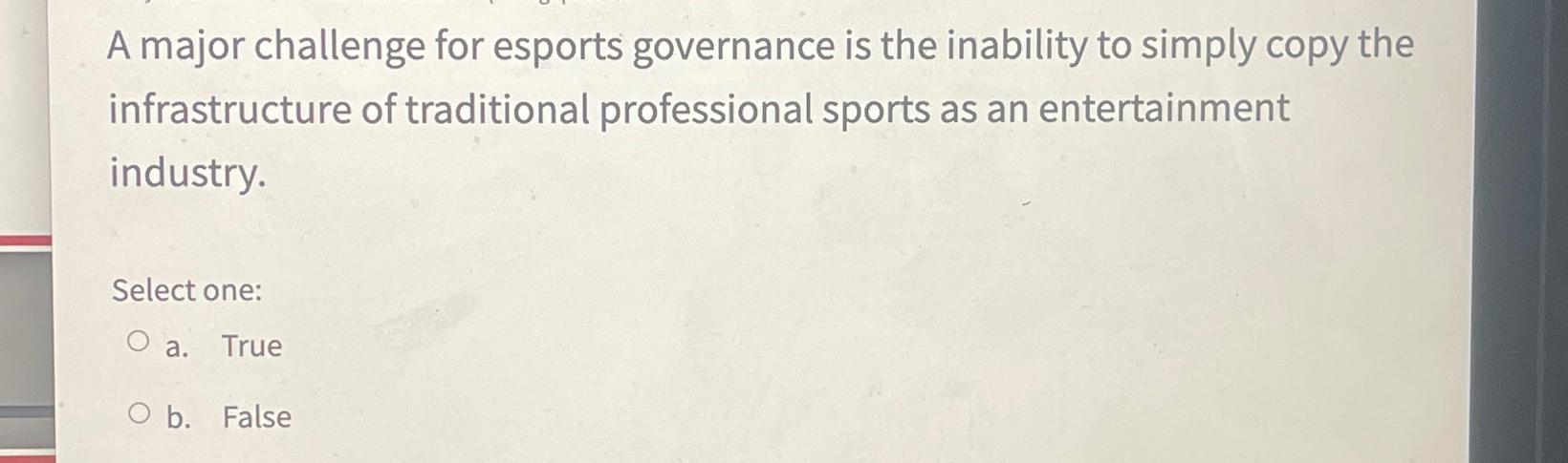 Solved A major challenge for esports governance is the | Chegg.com