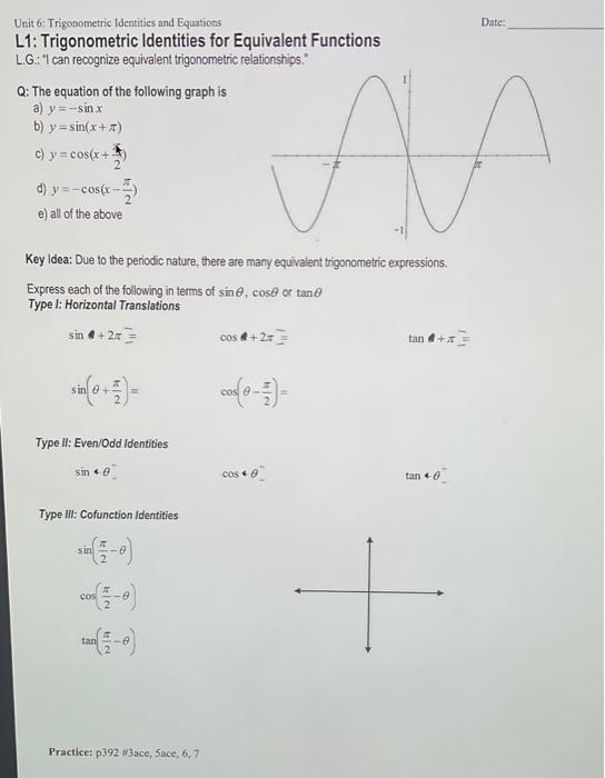 Solved Date: Unit 6: Trigonometric Identities and Equations | Chegg.com