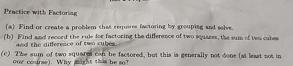 Solved Practice with Factoring(a) ﻿Find or create a problem | Chegg.com