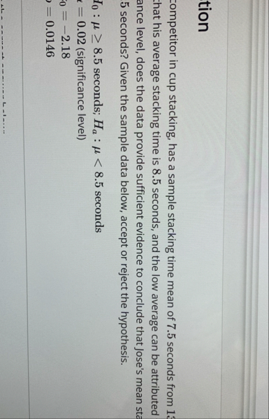 Solved tion-ompetitor in cup stacking, has a sample stacking | Chegg.com