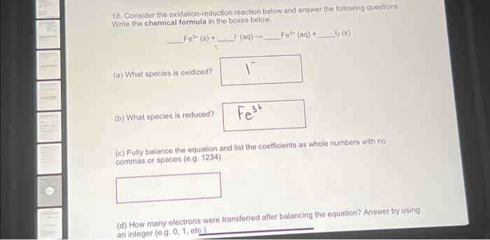 18. Consider the oxidation-reduction reaction below | Chegg.com